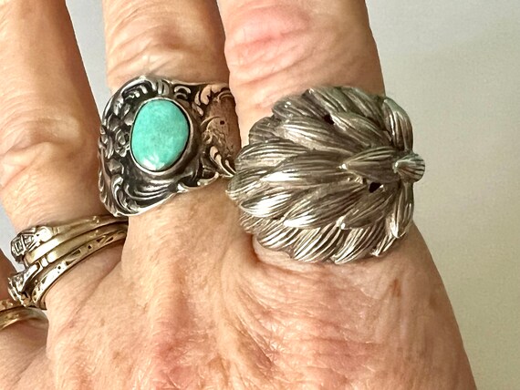 vintage sterling botanical Napier ring, size 7.75, ad… - Gem