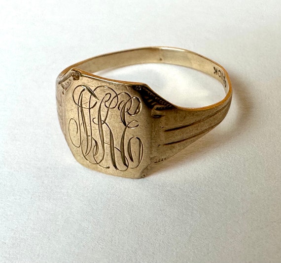 antique Ostby Barton 10k gold signet ring, initials N… - Gem