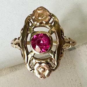 Antique 10k Bicolor Gold Ruby Shield Ring, Size 4.75 - Etsy