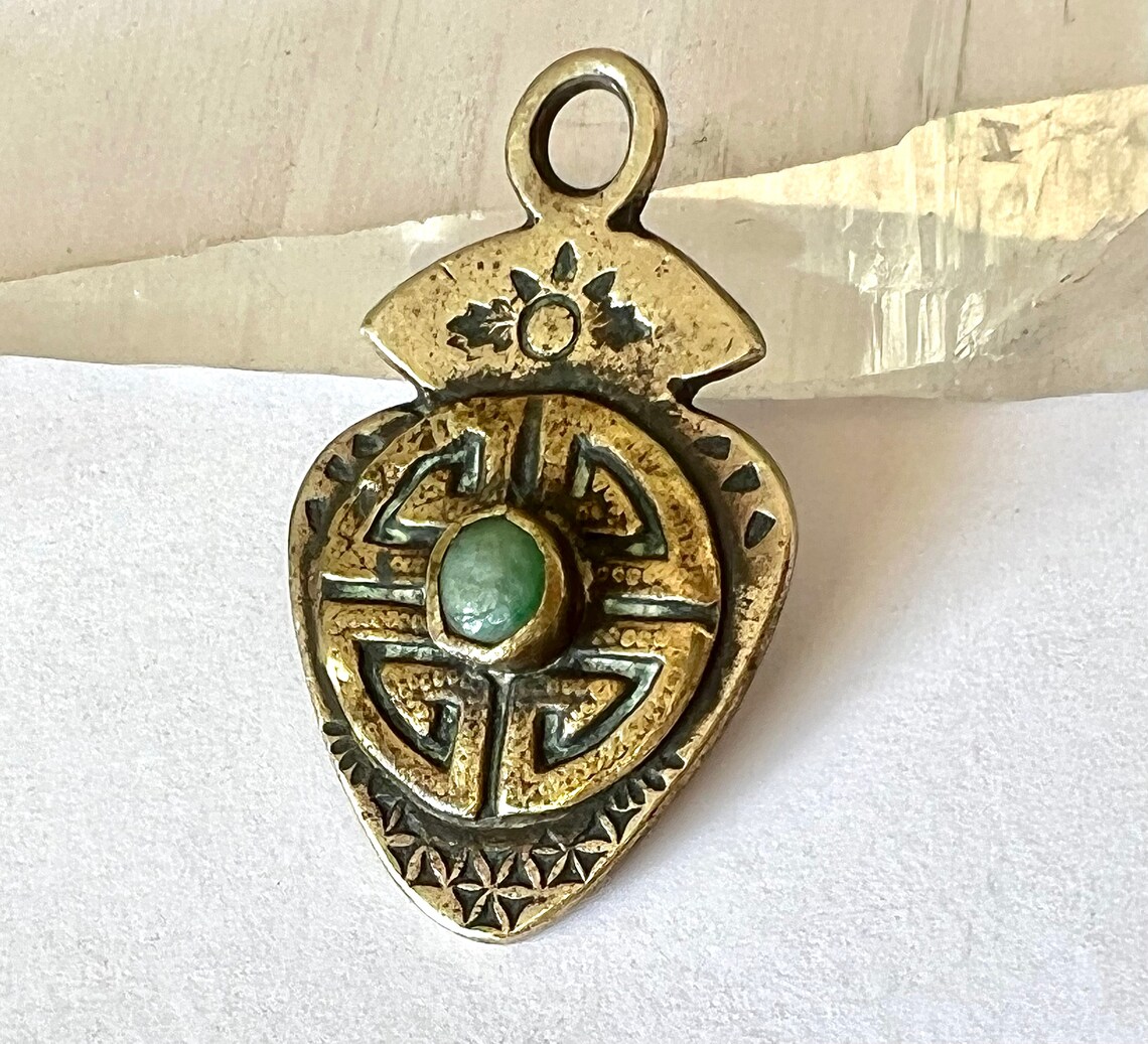 Vintage Chinese Brass and Jade Pendant - Etsy