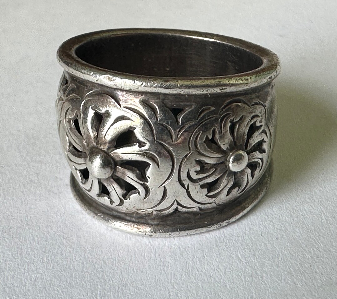 Vintage Sterling Wide Tapered Ornamental Band, Size 5-ish - Etsy