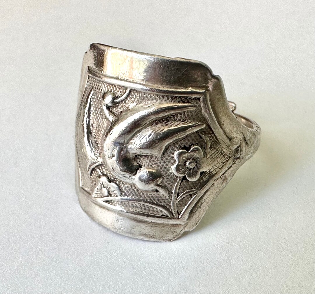 Vintage Chinese Silver Repousse Bird and Flower Ring, Size 8.75 ...