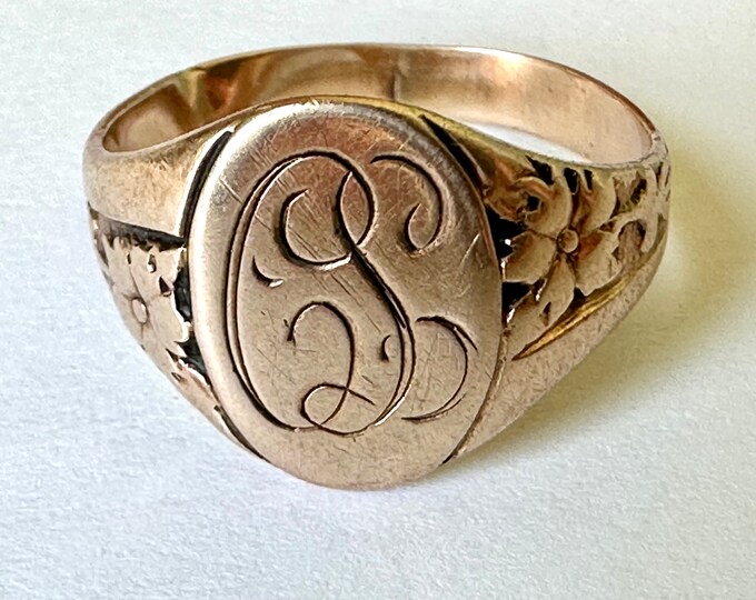 Antique 10k Gold Floral Signet, Initials CL, Size 6.25+ - Etsy