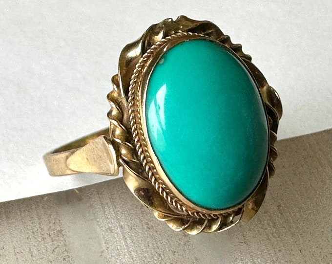 Vintage 14k Gold Turquoise Ring, Size 7.5+ - Etsy