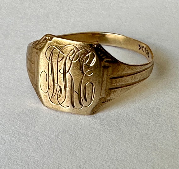 antique Ostby Barton 10k gold signet ring, initials N… - Gem