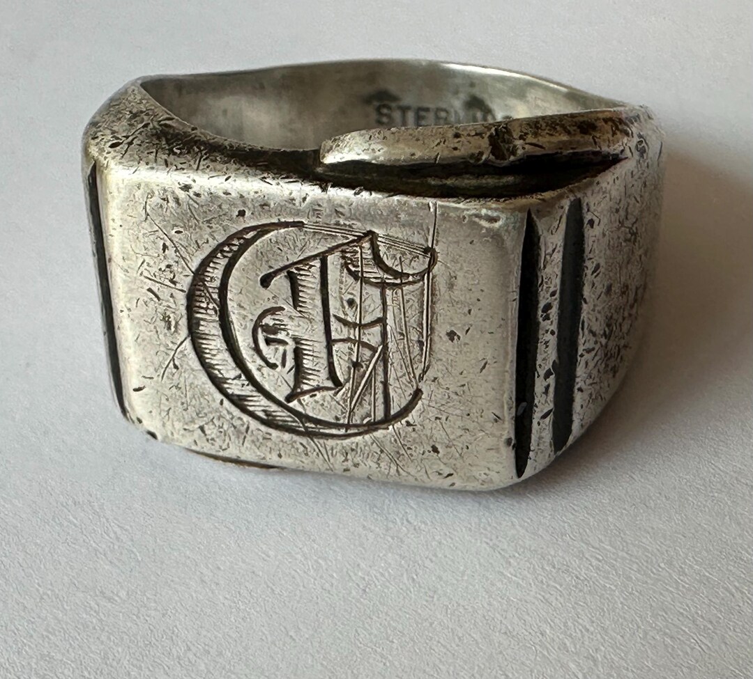 Antique Sterling Art Deco Signet Ring, Initials CF, Size 9.75 - Etsy