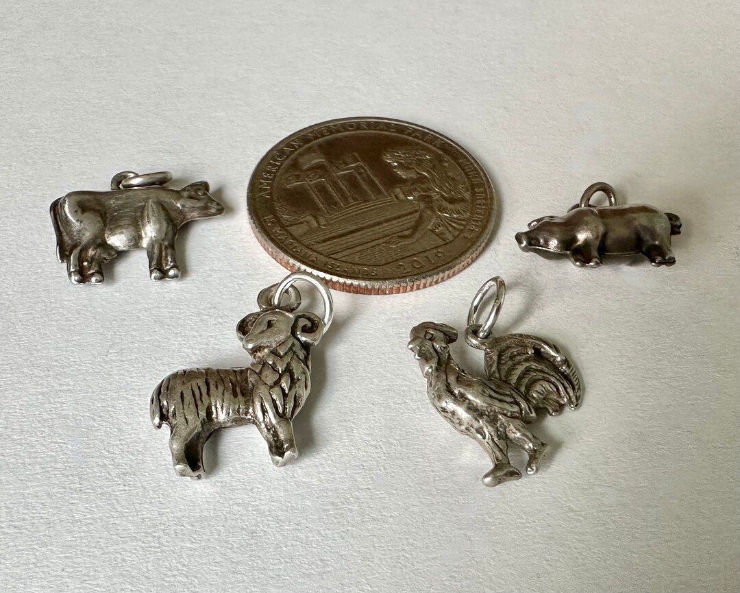 A Set of Four Vintage Farm Animal Sterling Charms - Etsy
