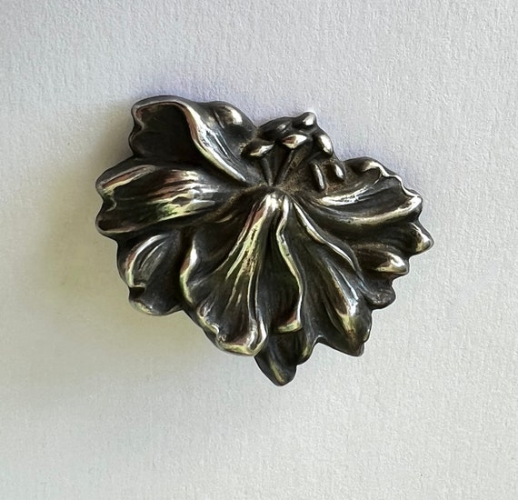 antique repousse sterling flower brooch - Gem