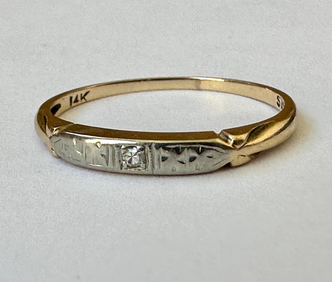 Vintage 14k Gold Bicolor Diamond Band, Size 5.75 - Etsy