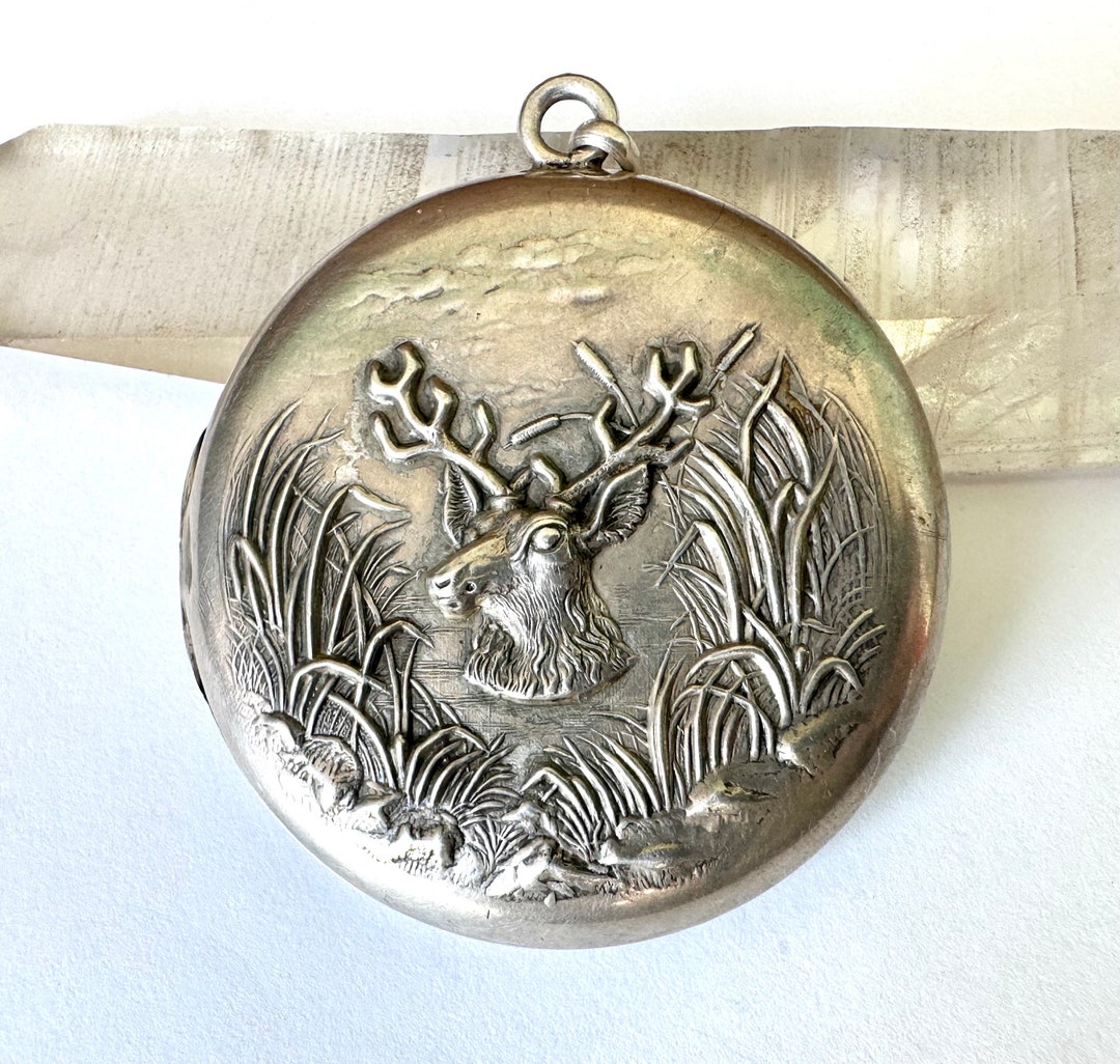 Vintage Sterling Huge Round Deer Compact Locket - Etsy