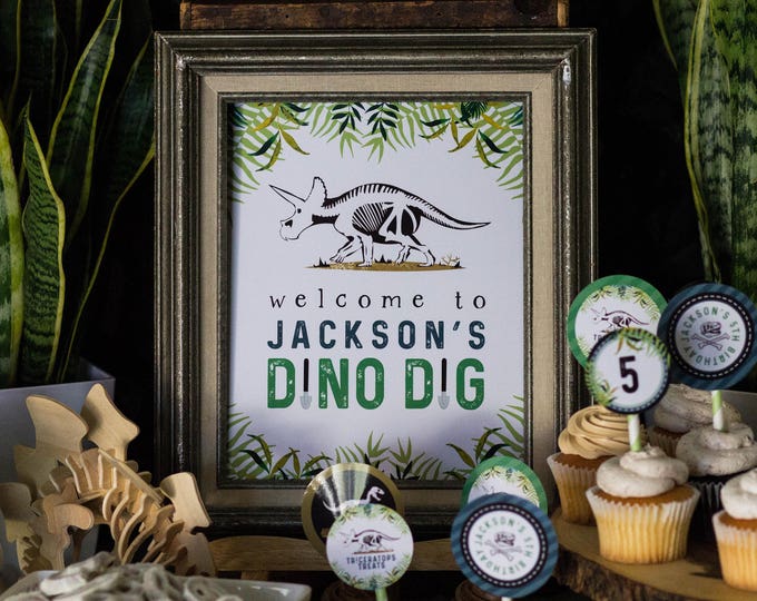 Dino Dig Sign, Dinosaur Party, Dino Welcome Sign, Boy Birthday Decor ...
