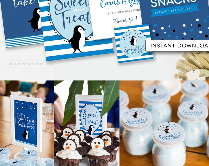 Penguin Shower Signs, Penguin Baby Shower, Penguin Decor, Penguin Party ...