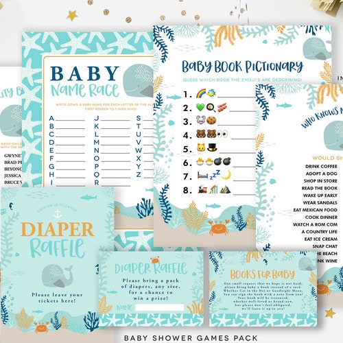 Blue Under the Sea Baby Shower Games Package Nautical Whale - Etsy