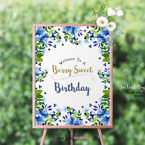 Blueberry Welcome Sign, Blueberry Birthday, Berry Sweet Sign, Blueberry ...