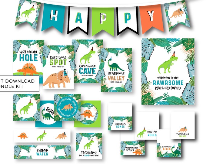 Dinosaur Party Kit Tropical Dinosaur Party Dino Birthday - Etsy