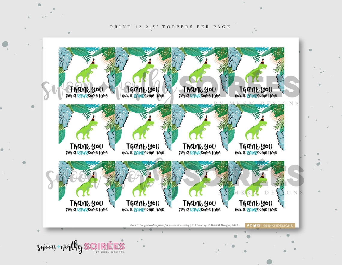 Dinosaur Favor Tags TREX Favor Tag Birthday Favor Tags | Etsy