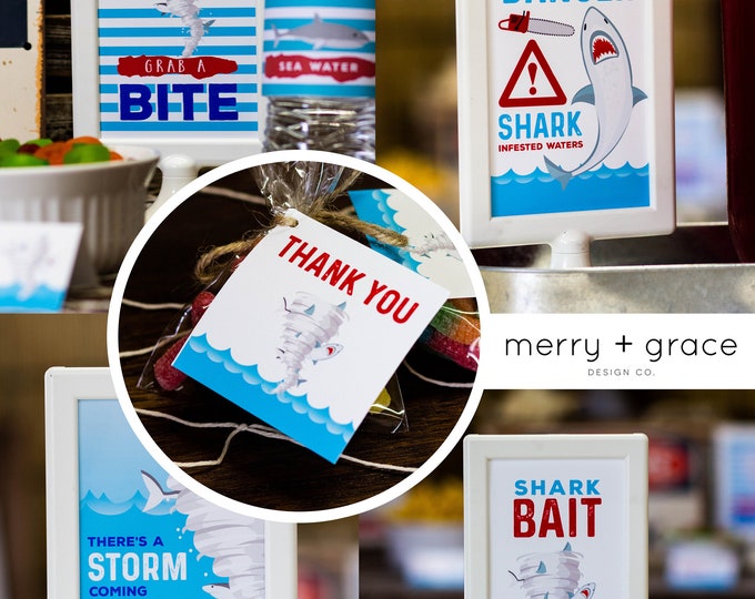 Shark Party Signs, Sharknado Inspired Party, Boy Birthday Party, Pool ...