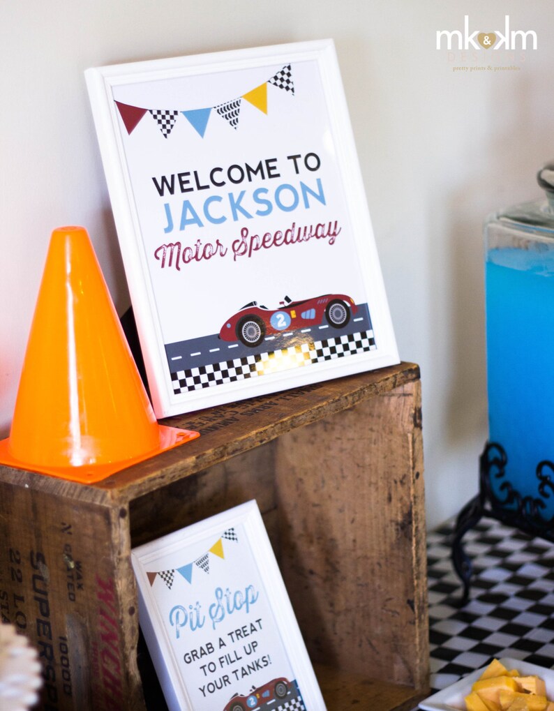 Race Car Welcome Signs, Car Birthday Decor, Vintage Racing Birthday ...