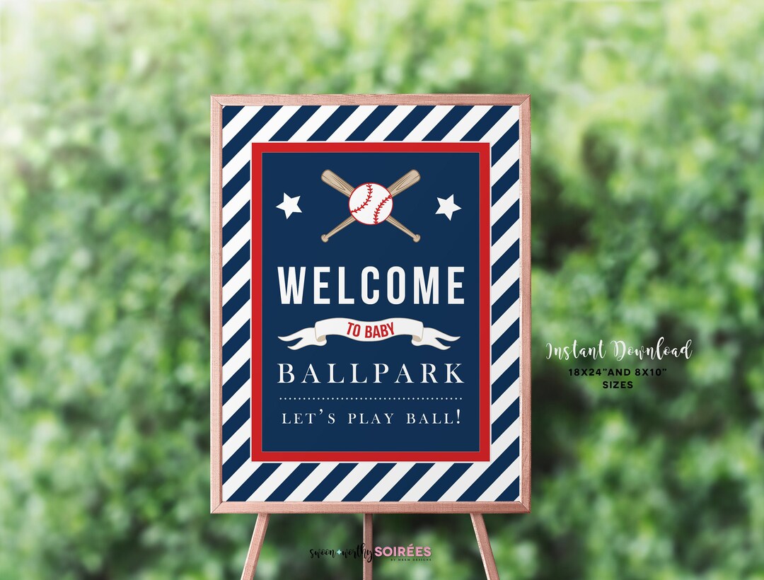 Baseball Baby Shower Welcome Sign, Baseball Shower Decor, Ballpark Sign ...