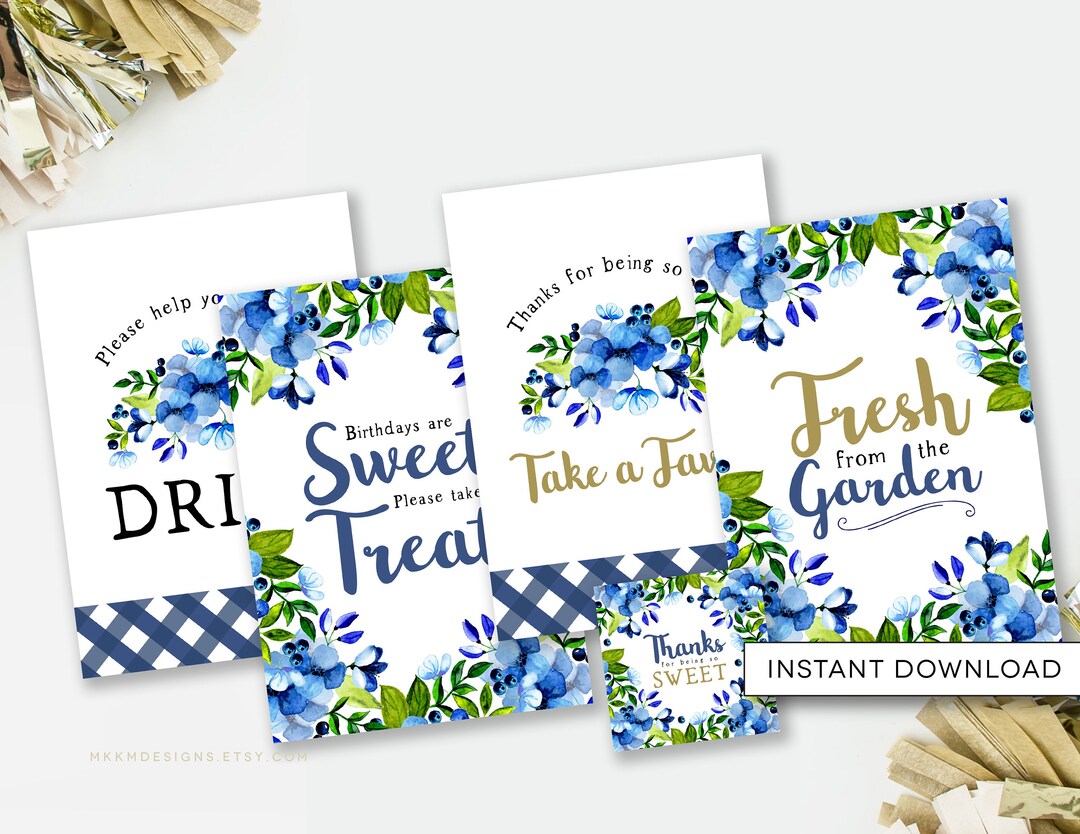 Blueberry Birthday Party Signs, Berry Favor Tag, Farm Birthday Decor ...