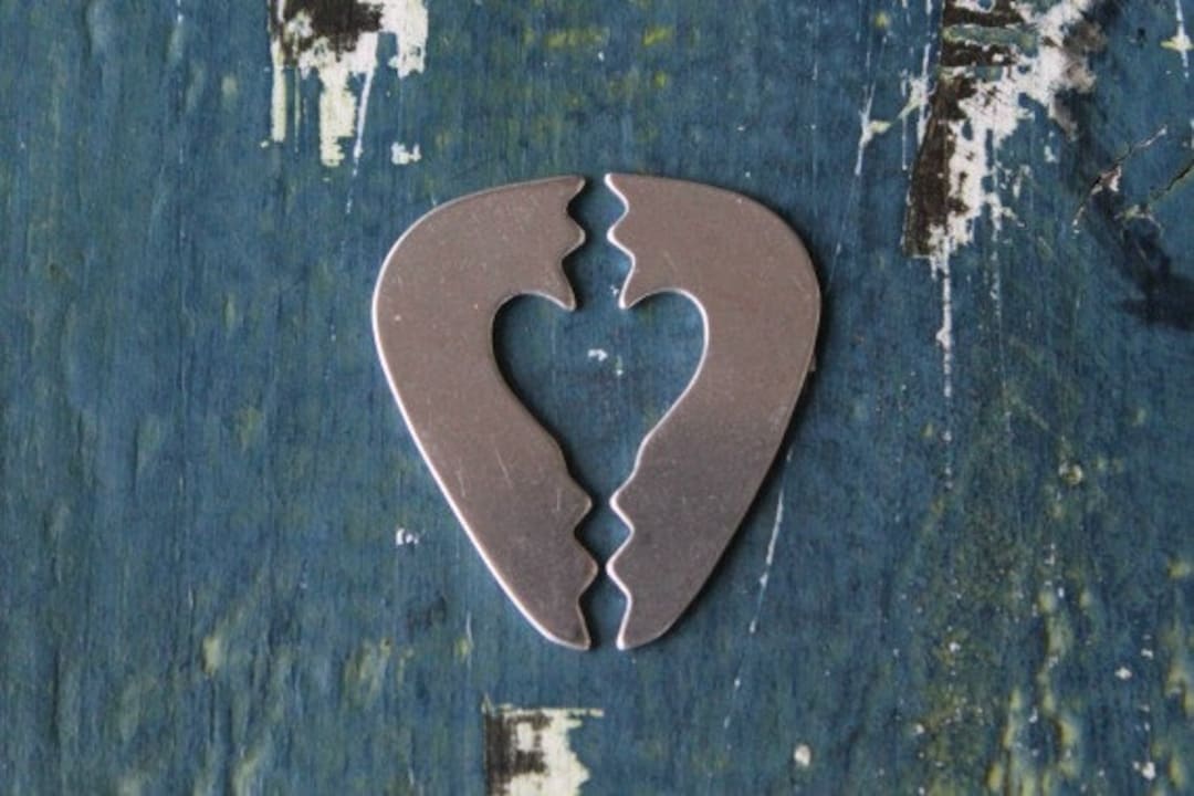 Aluminum Broken Guitar Pick With Heart 18G Stamping Blank - 1.25" X .25 ...
