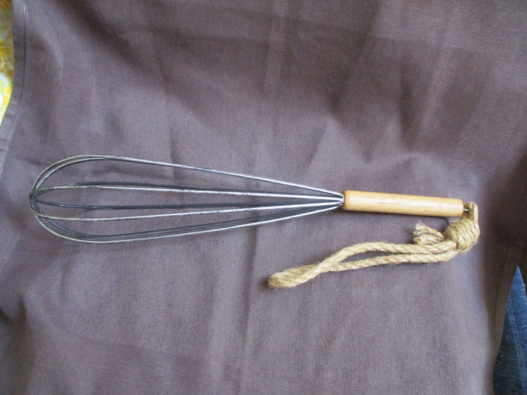 Vintage Large Metal Wisk Wood Handle With Unique Rope Hanger Commercial ...