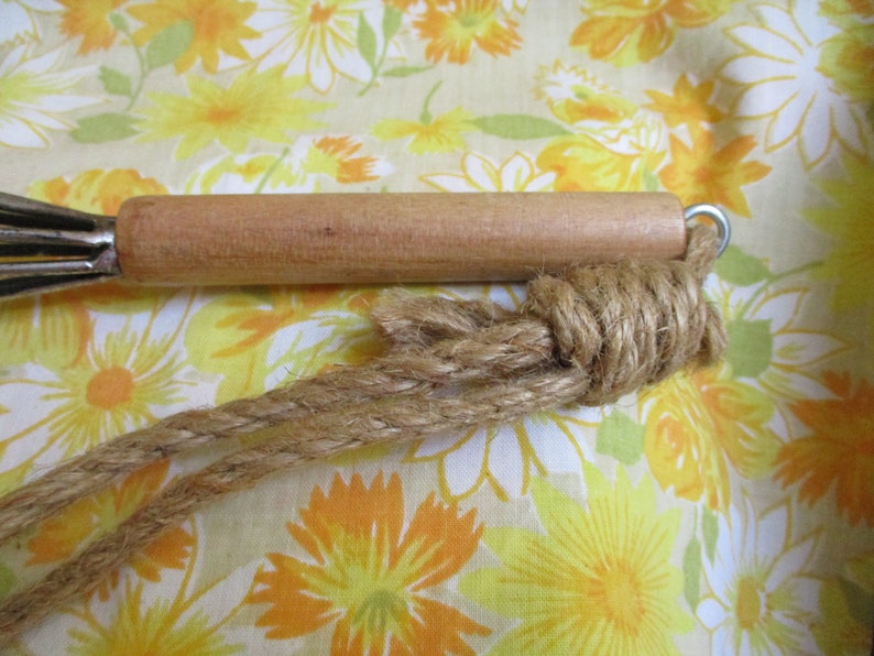Vintage Large Metal Wisk Wood Handle With Unique Rope Hanger Commercial ...