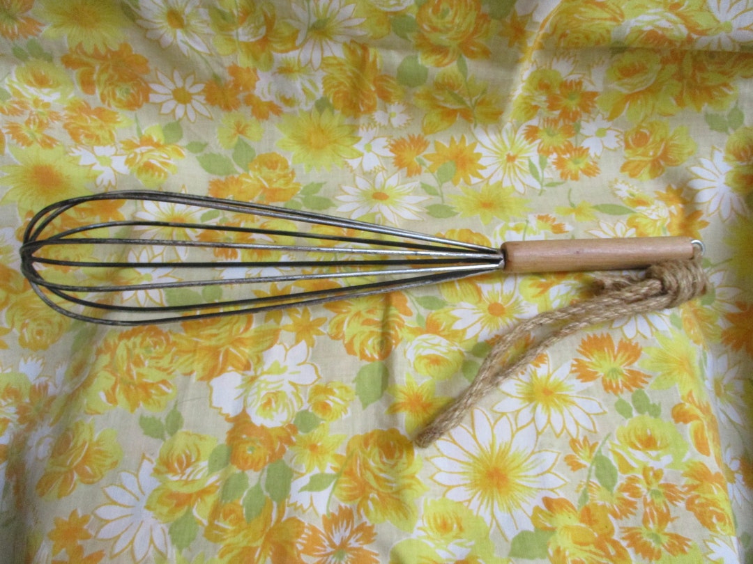 Vintage Large Metal Wisk Wood Handle With Unique Rope Hanger Commercial ...
