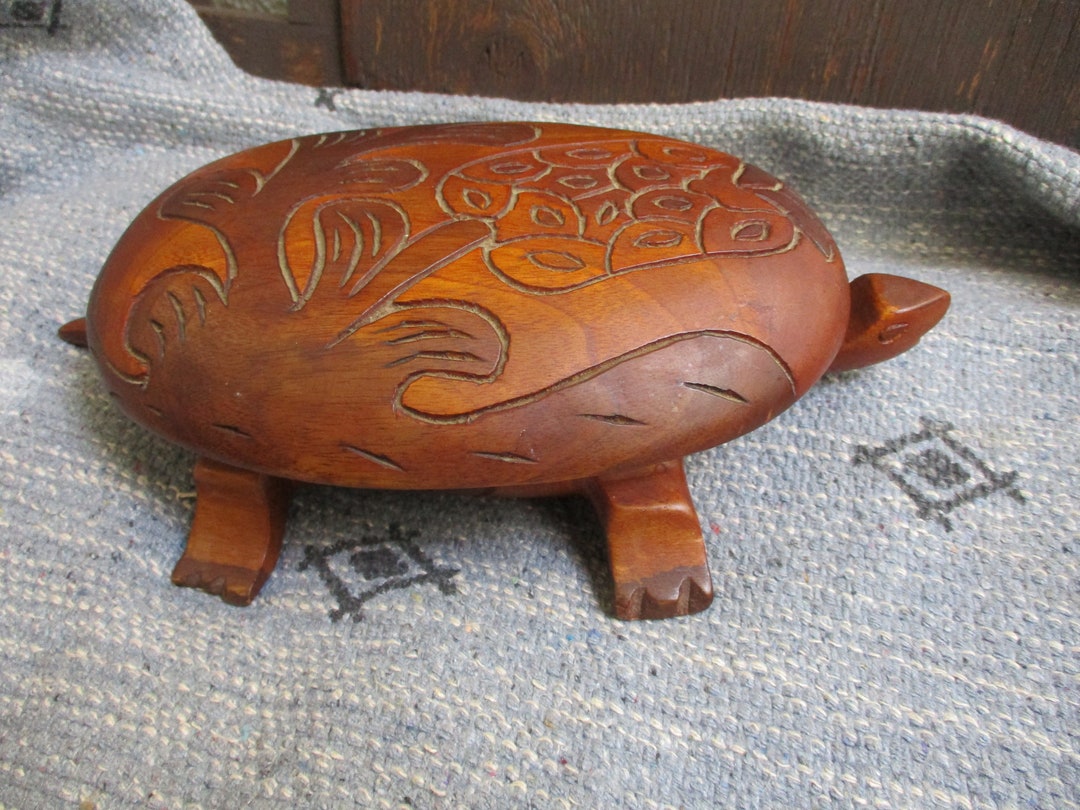Large Hand Carved Wood TURTLE Box With Lid Made in Haiti 11" - Etsy