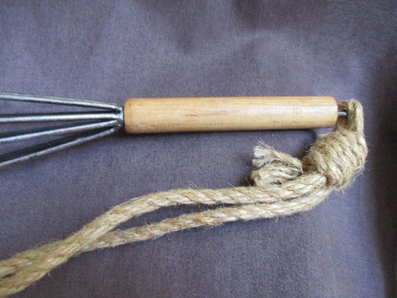 Vintage Large Metal Wisk Wood Handle With Unique Rope Hanger Commercial ...