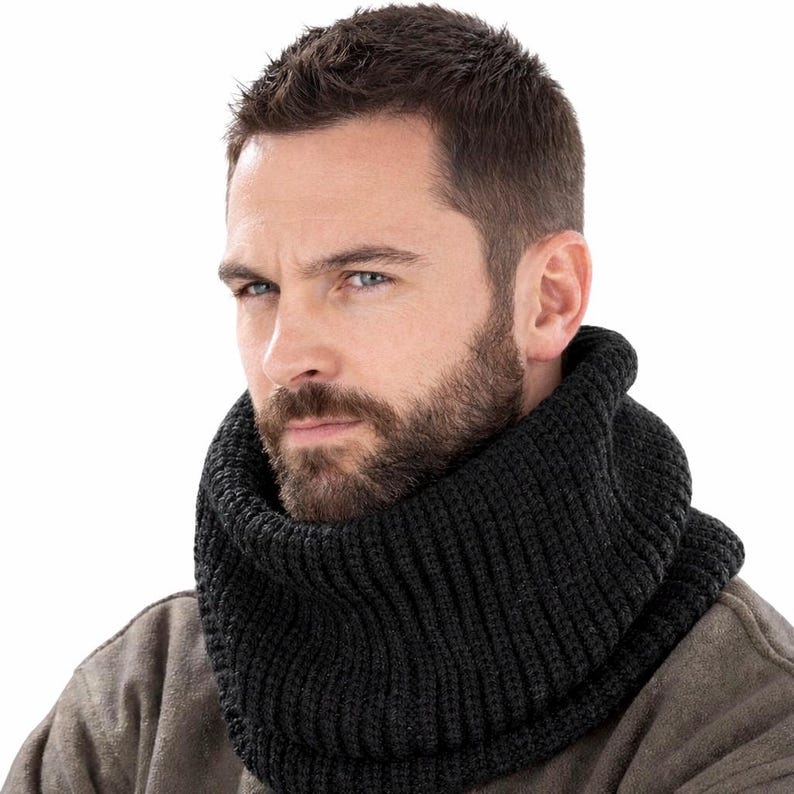 KNITTED SNOOD HOOD, Dark Grey Neck Warmer, Chunky Knit Infinity Scarf ...
