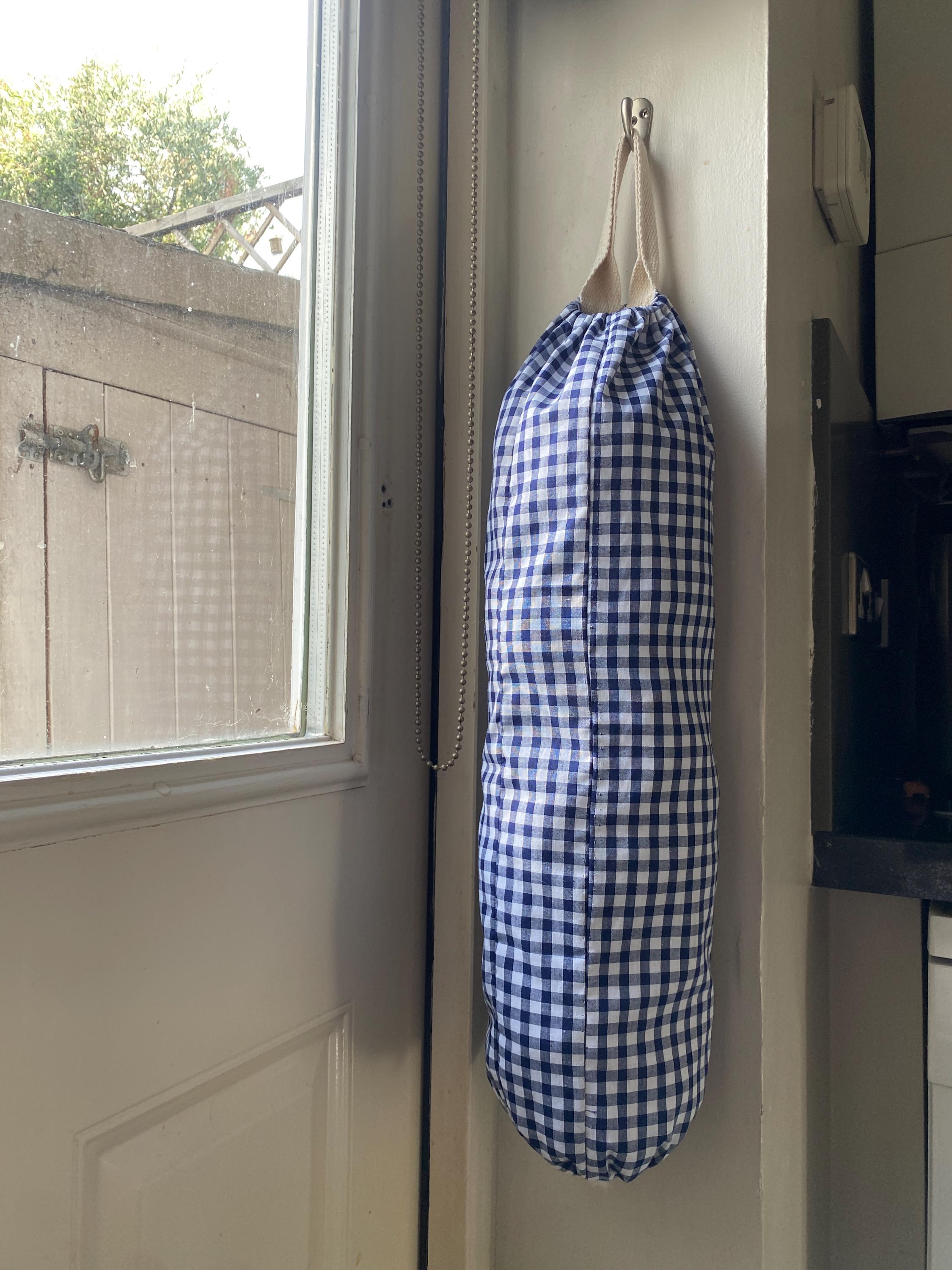 Gingham Fabric Plastic Bag Holder: Rustic Kitchen Storage - Etsy