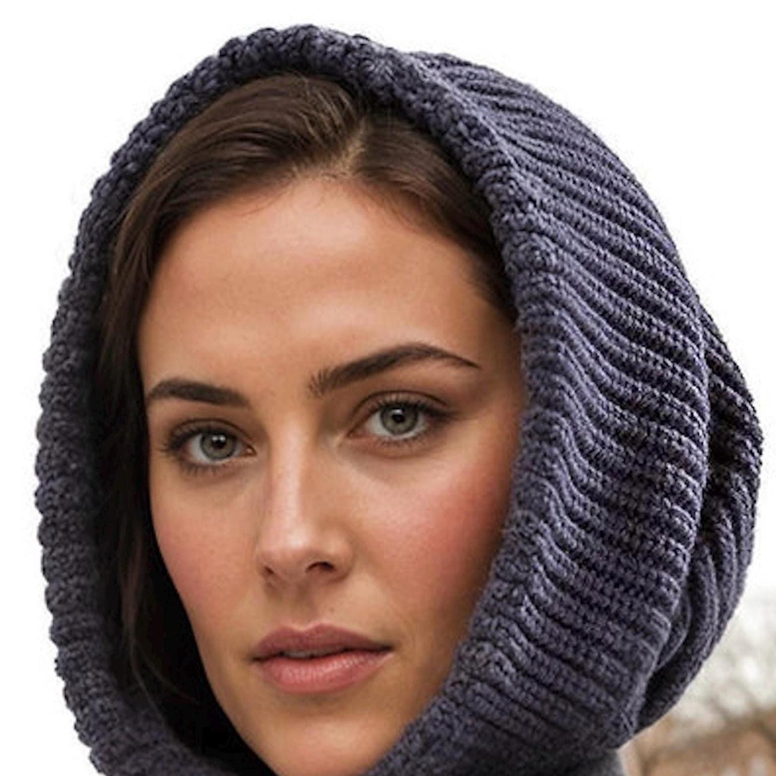 KNITTED SNOOD HOOD, Dark Grey Neck Warmer, Chunky Knit Infinity Scarf ...