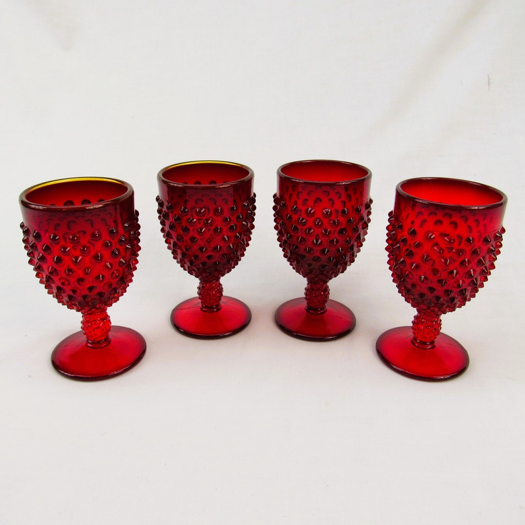 Fenton Ruby Red Hobnail Wine Glasses Set of 4 Vintage 4 Oz Goblets - Etsy