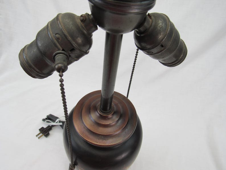 Antique Double Bulb Dark Metal Table Lamp Black Gold Painted Birds and ...