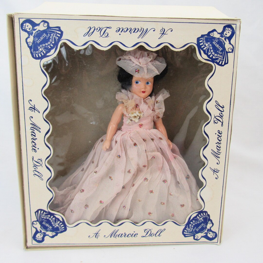Vintage 1950s Hard Plastic Marcie Doll Black Hair Pink Glitter Polka ...