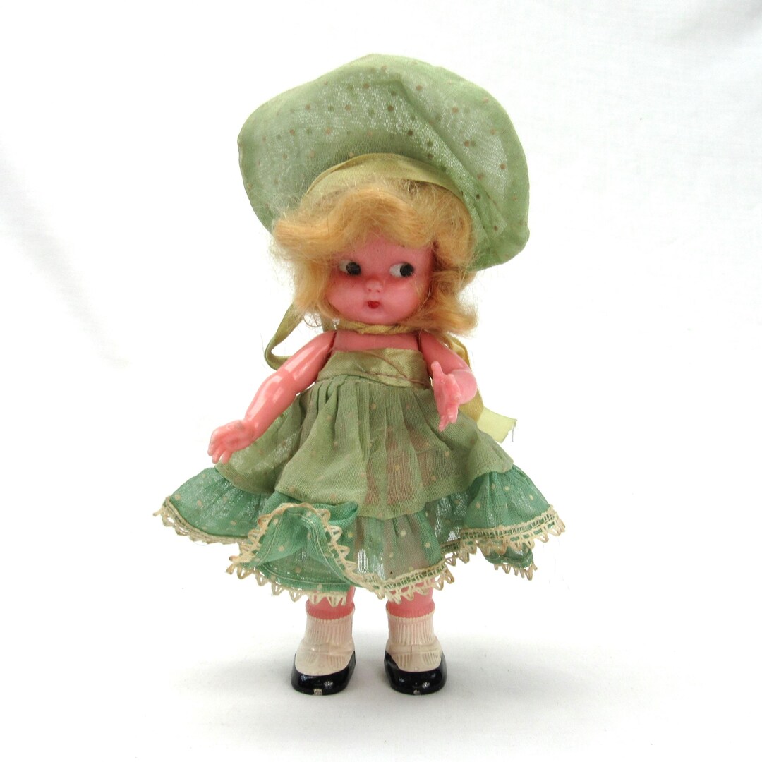 Vintage 1940s Knickerbocker Doll Rattle 6 Hard Plastic Girl in Green ...