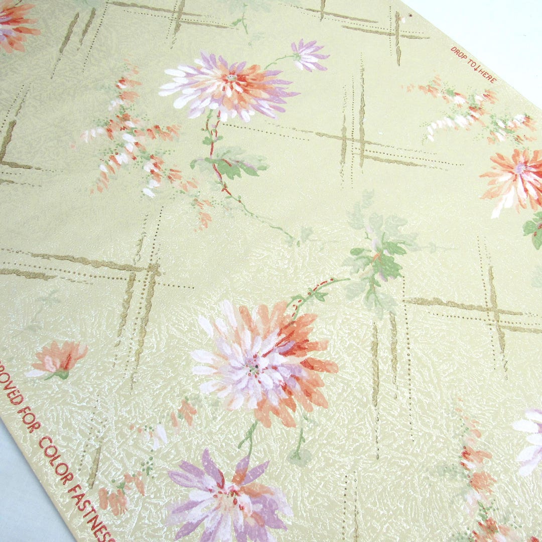 Vintage 1950s Floral Wallpaper 54" Pink Purple Green - Etsy