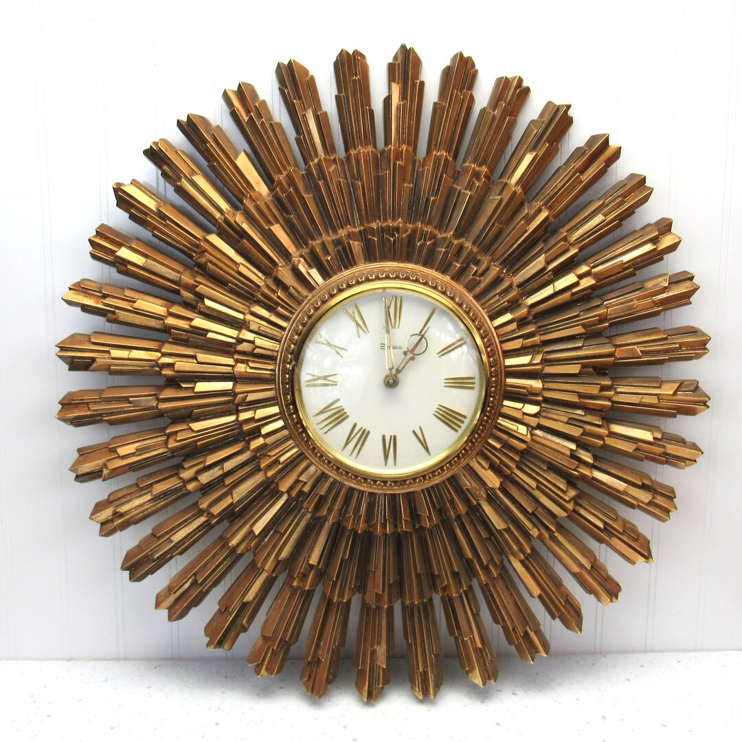Vintage 1960s Gold Starburst Wall Clock Mid Century Hollywood Regency ...