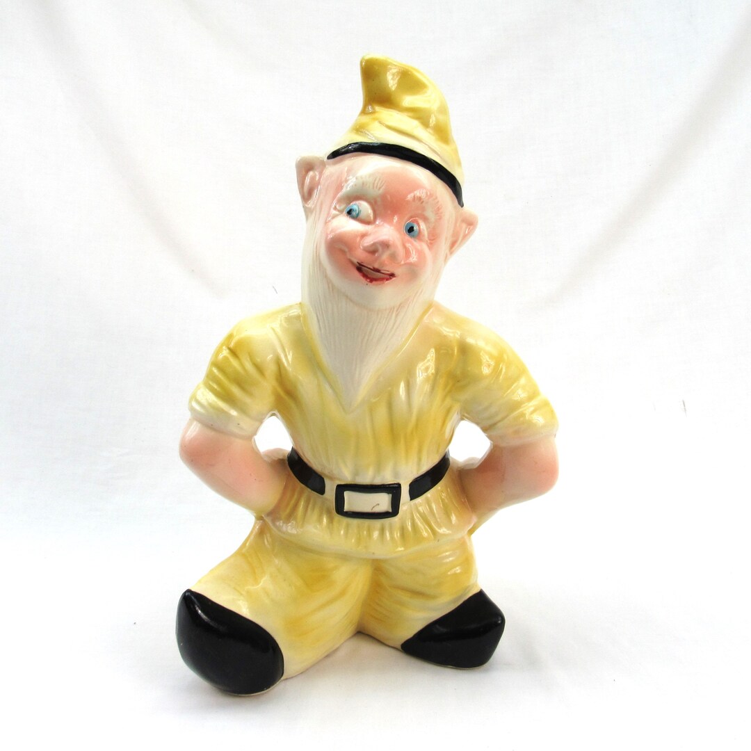 Unusual Vintage Gnome Statue in Yellow Ceramic Elf Figurine 14" Garden ...