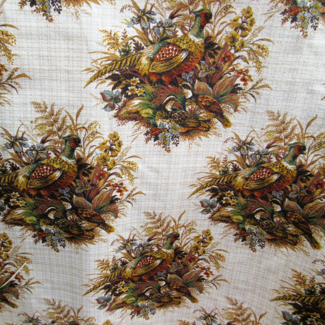 Vintage 1970s Upholstery Fabric 2 Yards Woven Large Pheasant Print ...