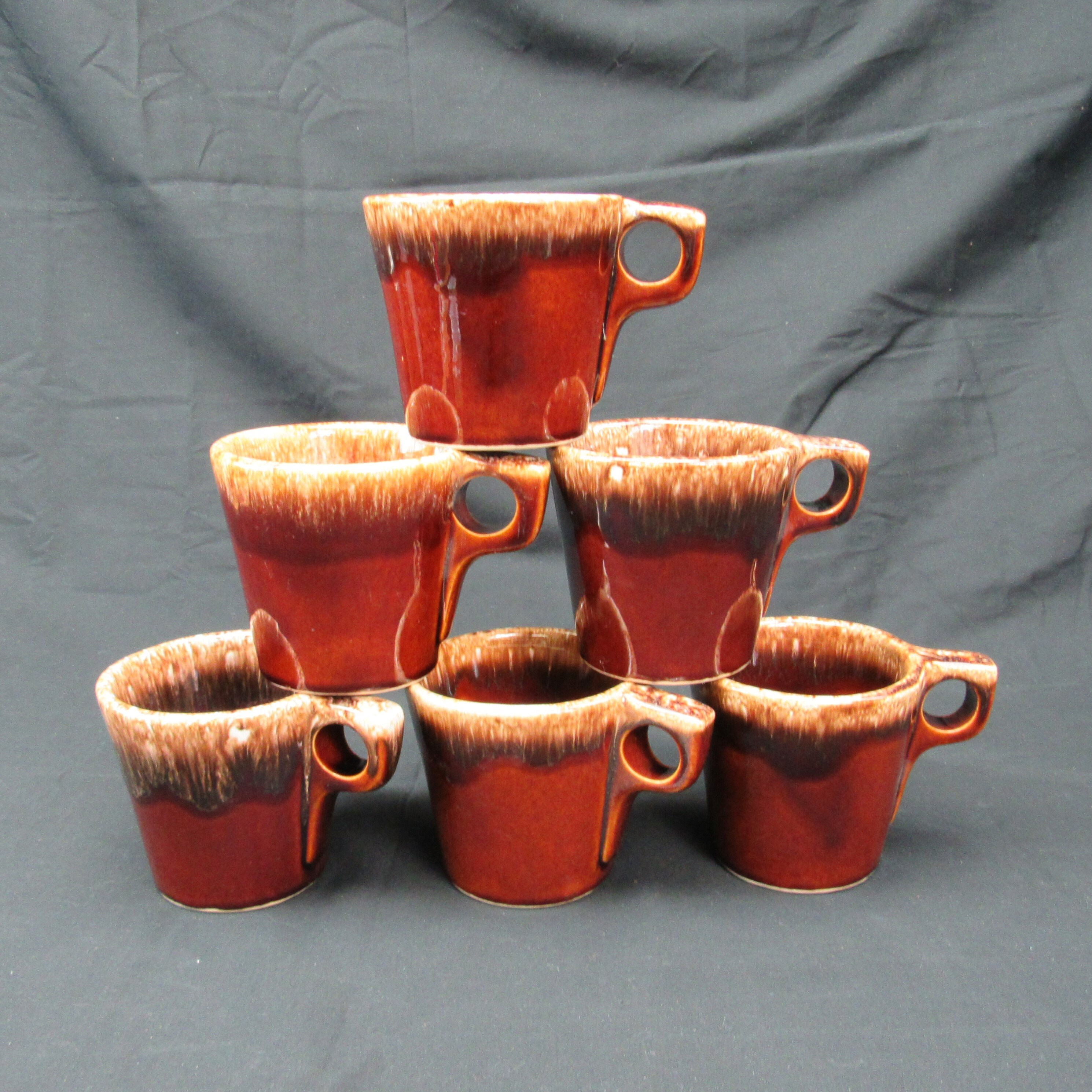 Hull Brown Drip Mugs Set of 6 Vintage Coffee Cups - Etsy