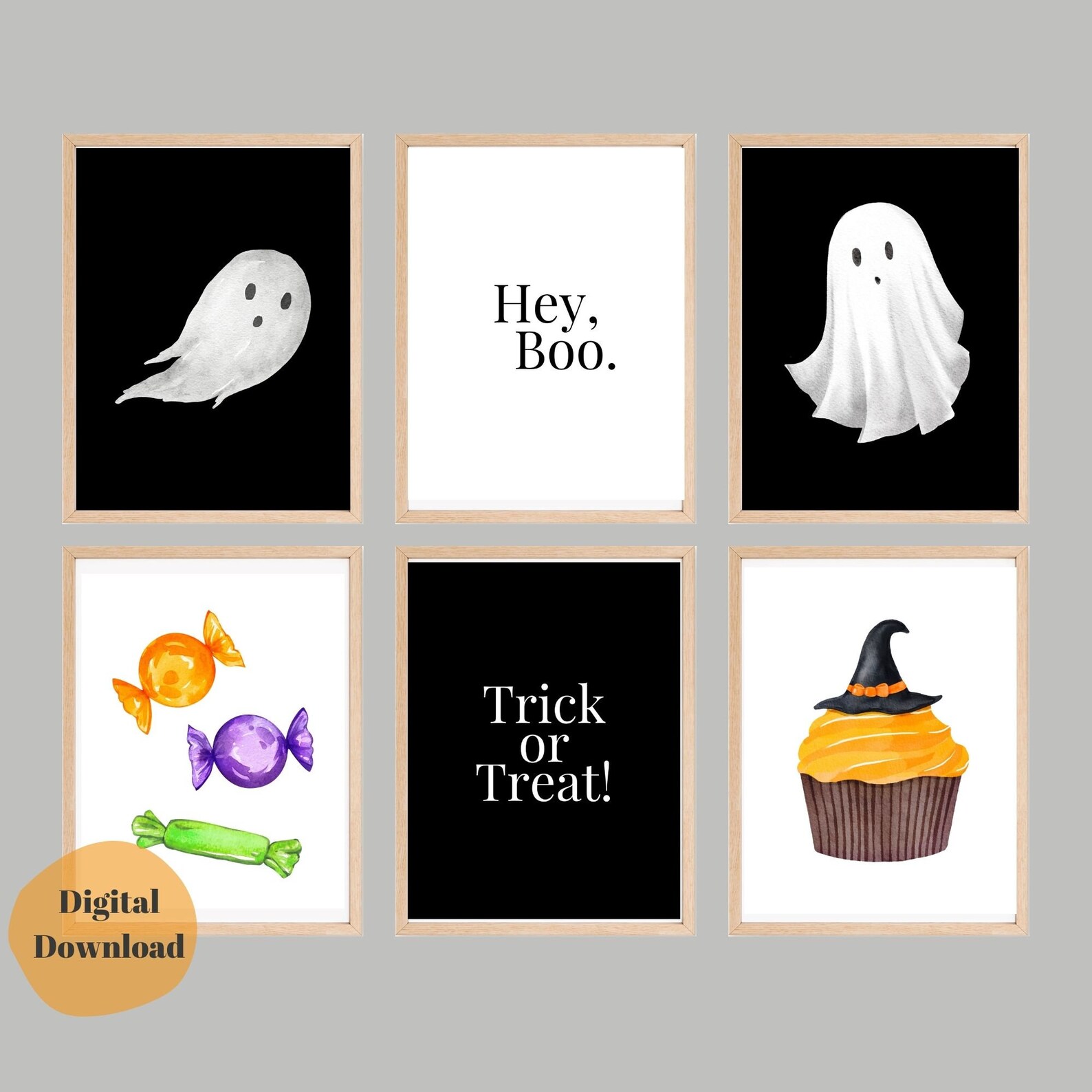 Hey Boo Halloween Printable Wall Art, Set of Six. | Minimalistic ...