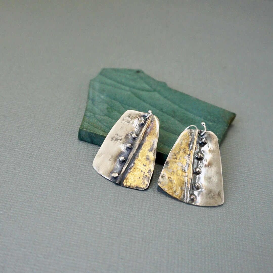 Oxidized Silver Dangle Earrings: Gold Keum Bo, Fold Formed Trapezoid - Etsy