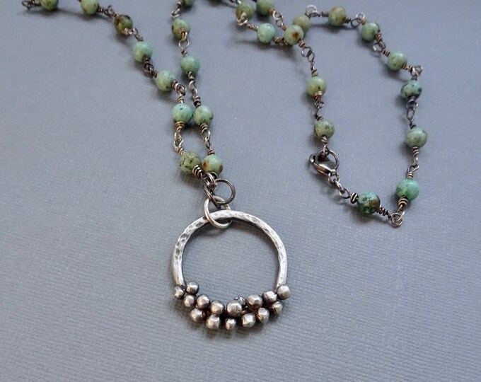 Silver Circle Pendant With Silver Balls, Wire Wrapped Turquoise Bead ...