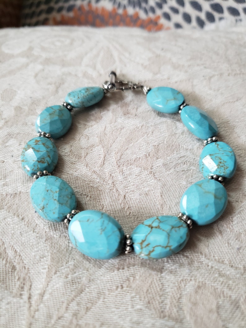 Faceted Blue Turquoise Magnesite Ovals Bracelet - Etsy