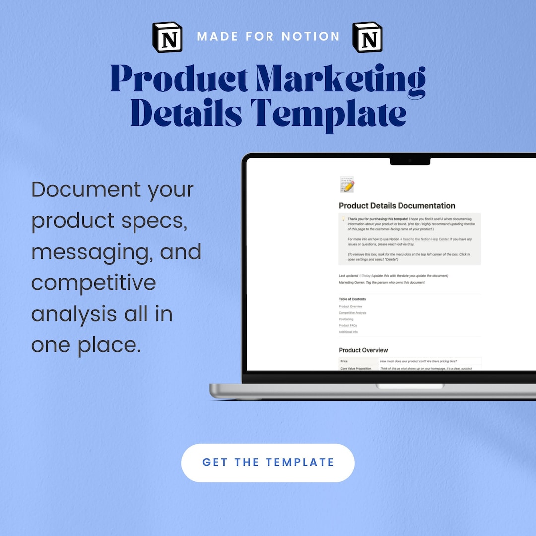 Notion Template | Product Marketing Template | Product Details Document ...