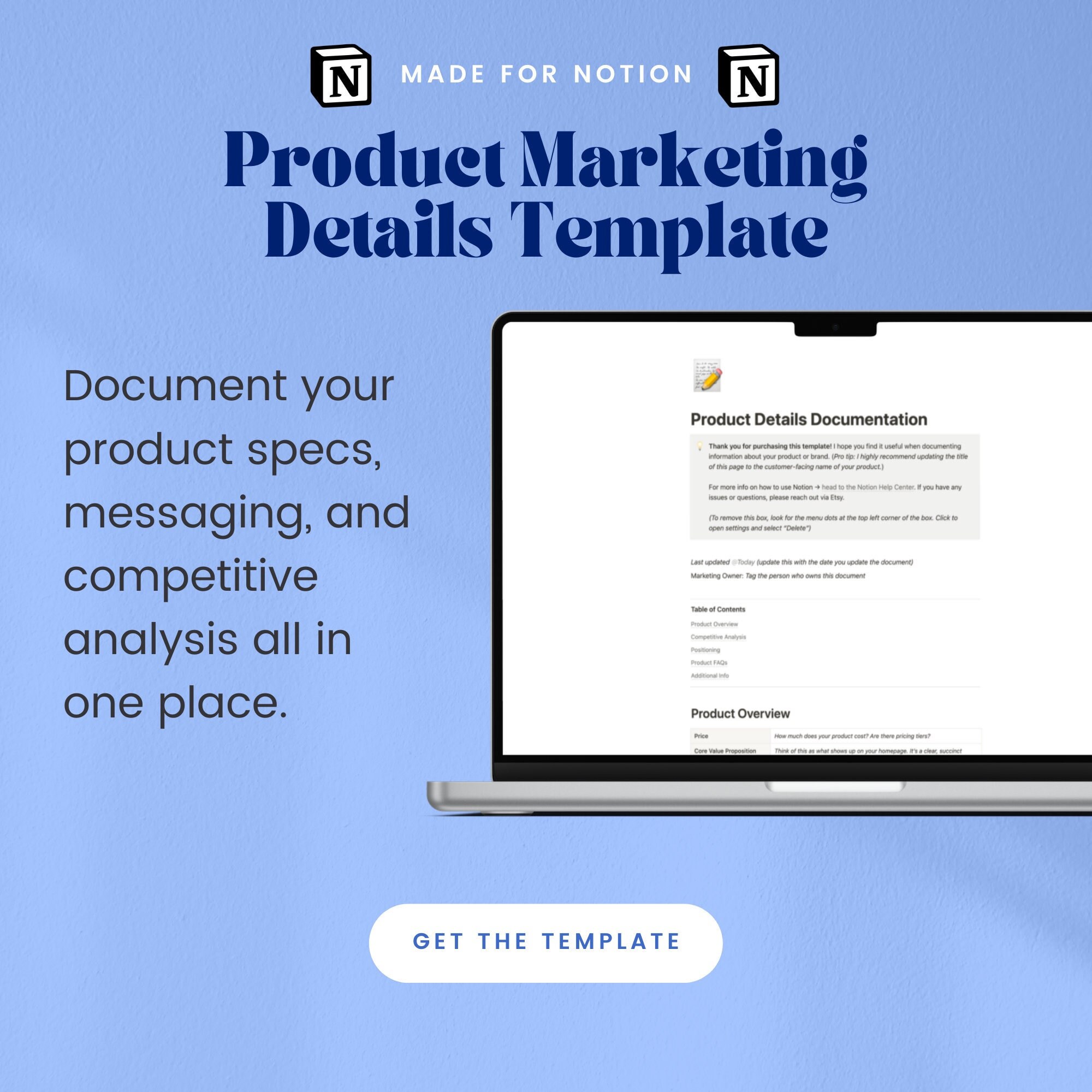 Notion Template | Product Marketing Template | Product Details Document ...