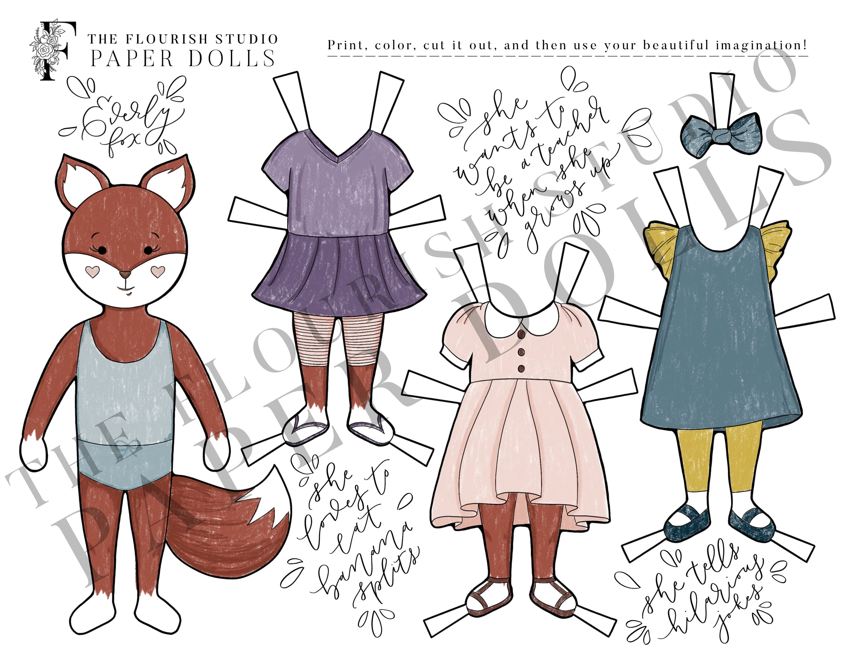 Everly - Fox Girl Paper Doll - Etsy