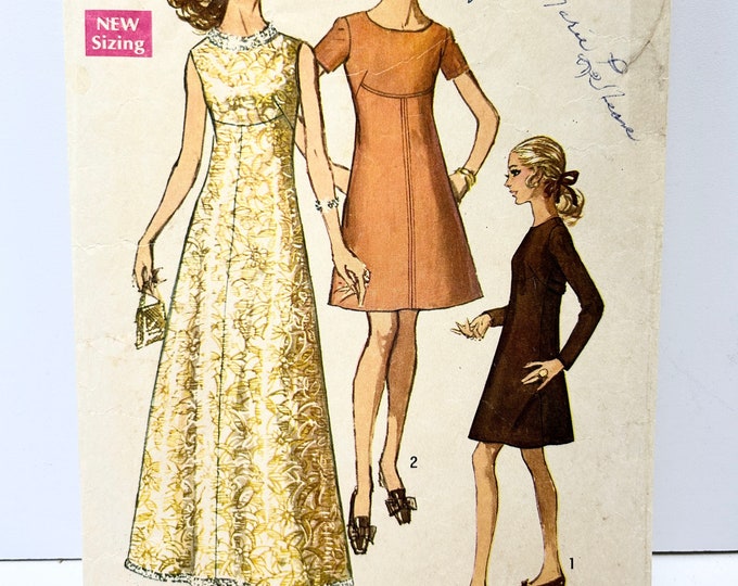 Vintage 1960's Shift Advance Sew-easy 3335 Size 13 Shift Long Sleeve or ...